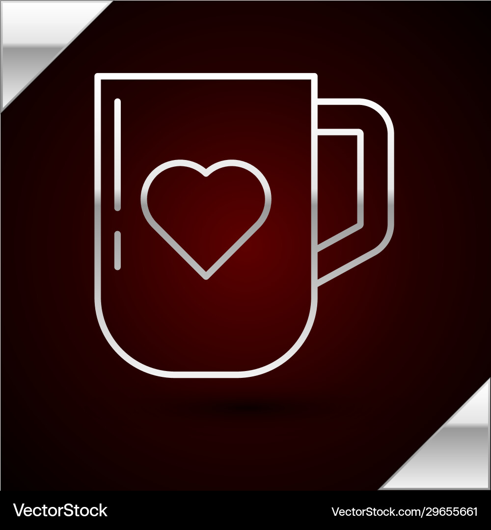 Silver line coffee cup and heart icon isolated Vector Image