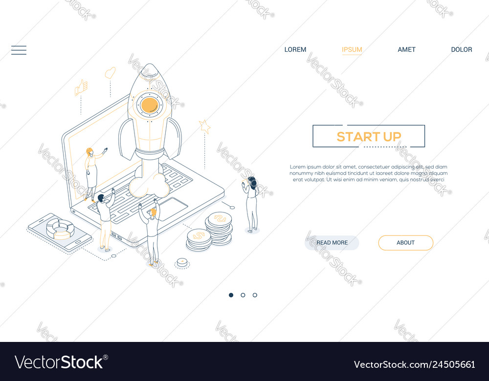 Startup - isometric line design style web banner Vector Image