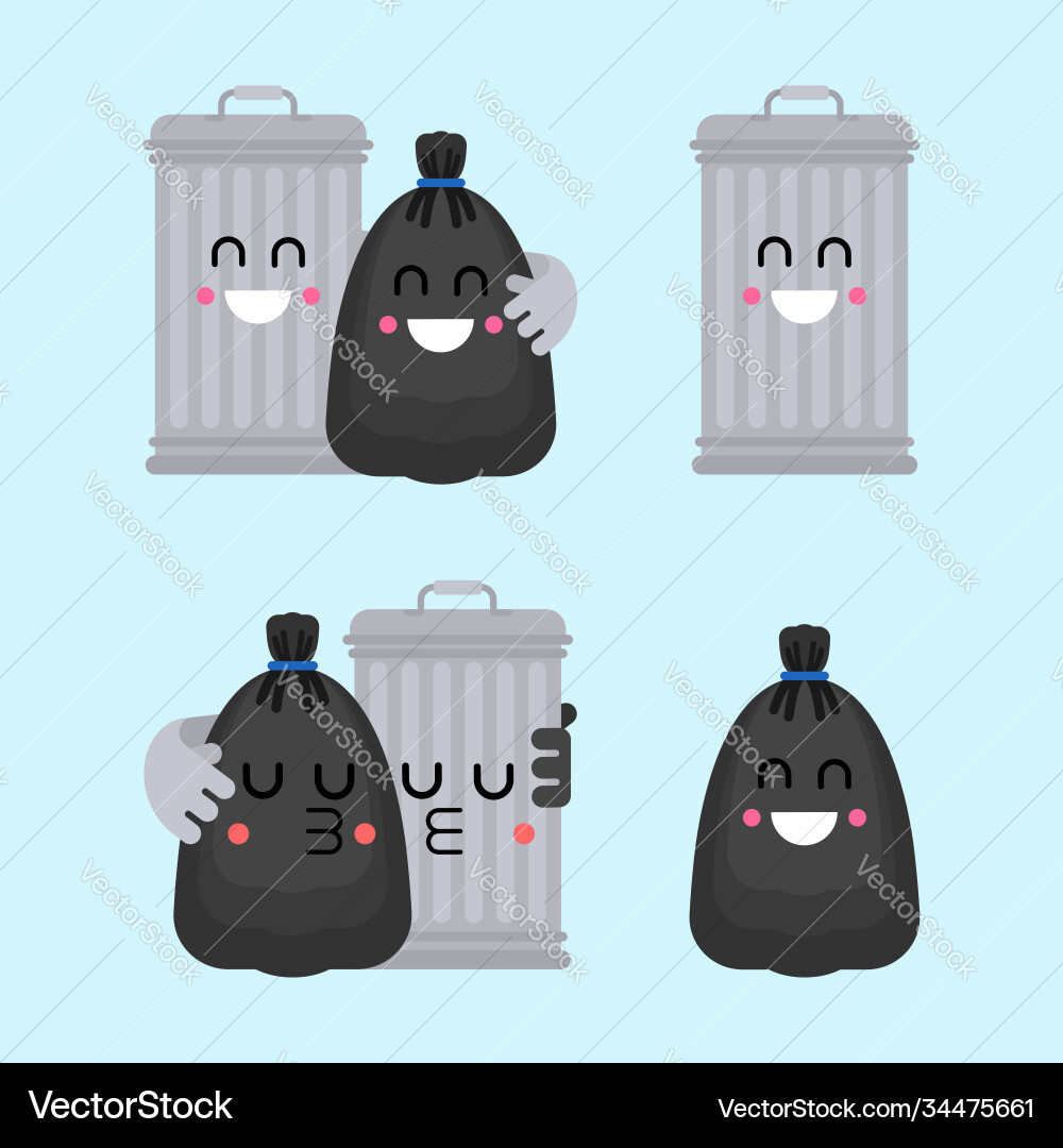 Trashcan and garbage bag friends trash can Vector Image