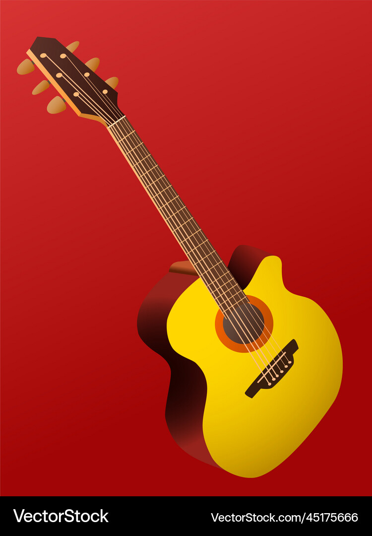 An acoustic guitar isolated on red Royalty Free Vector Image