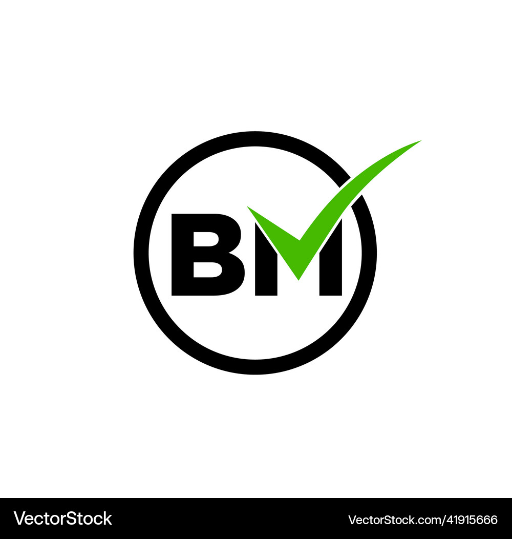 Bm company monogram with green tick Royalty Free Vector