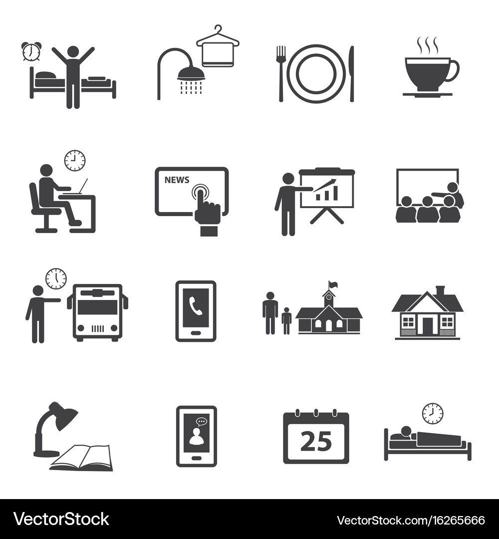 Business time and daily routine icon set Vector Image
