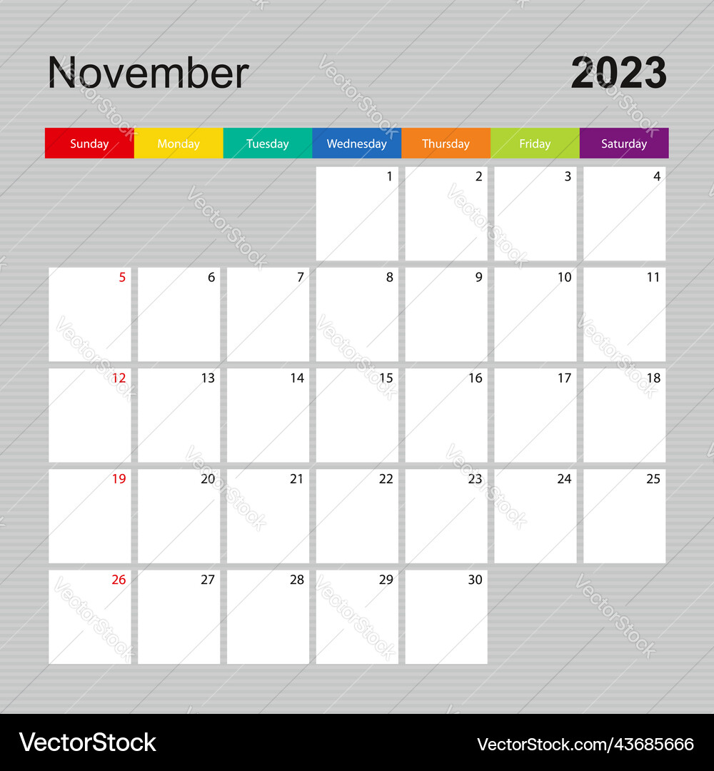 Calendar page for november 2023 wall planner Vector Image