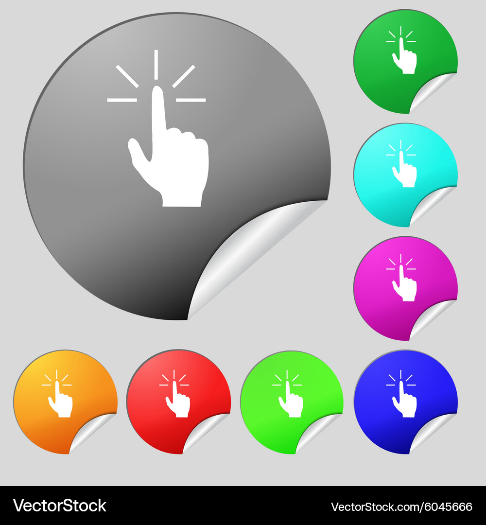 Click here hand icon sign set of eight multi Vector Image