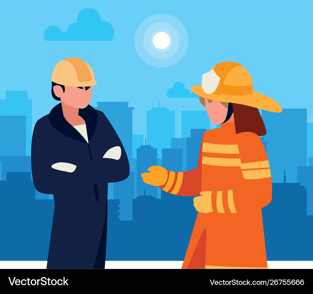 Couple professional workers in cityscape Vector Image