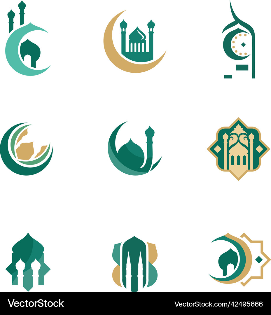 Islamic mosque icons set for logo design Vector Image