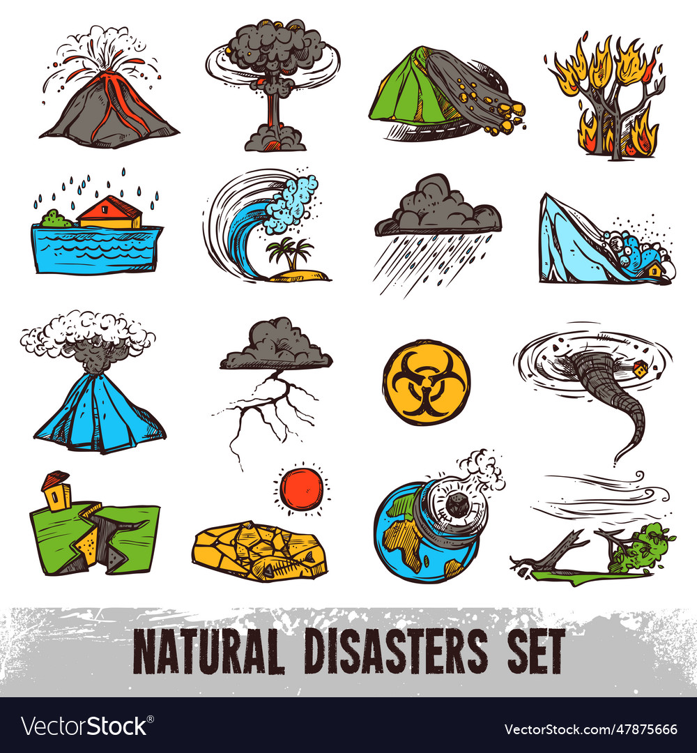 Natural disasters color set disasters Royalty Free Vector Natural disasters color set disasters Royalty Free Vector