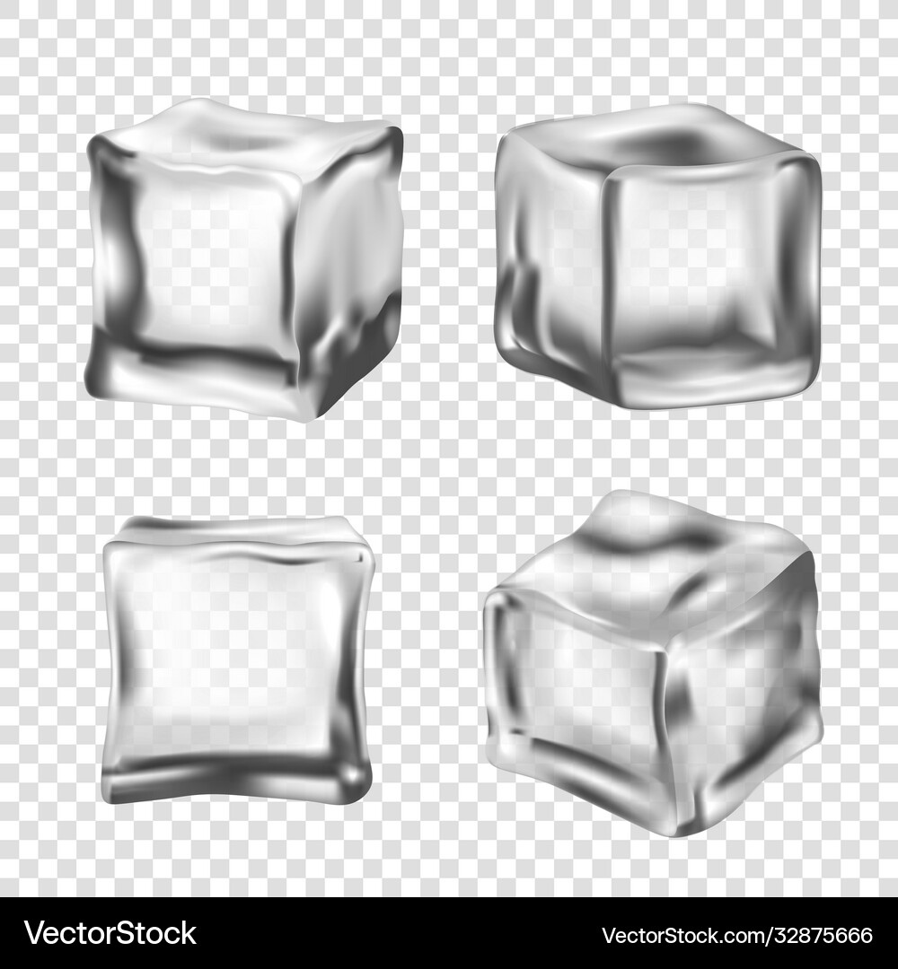 Set gray shades ice cubes realistic mockup Vector Image