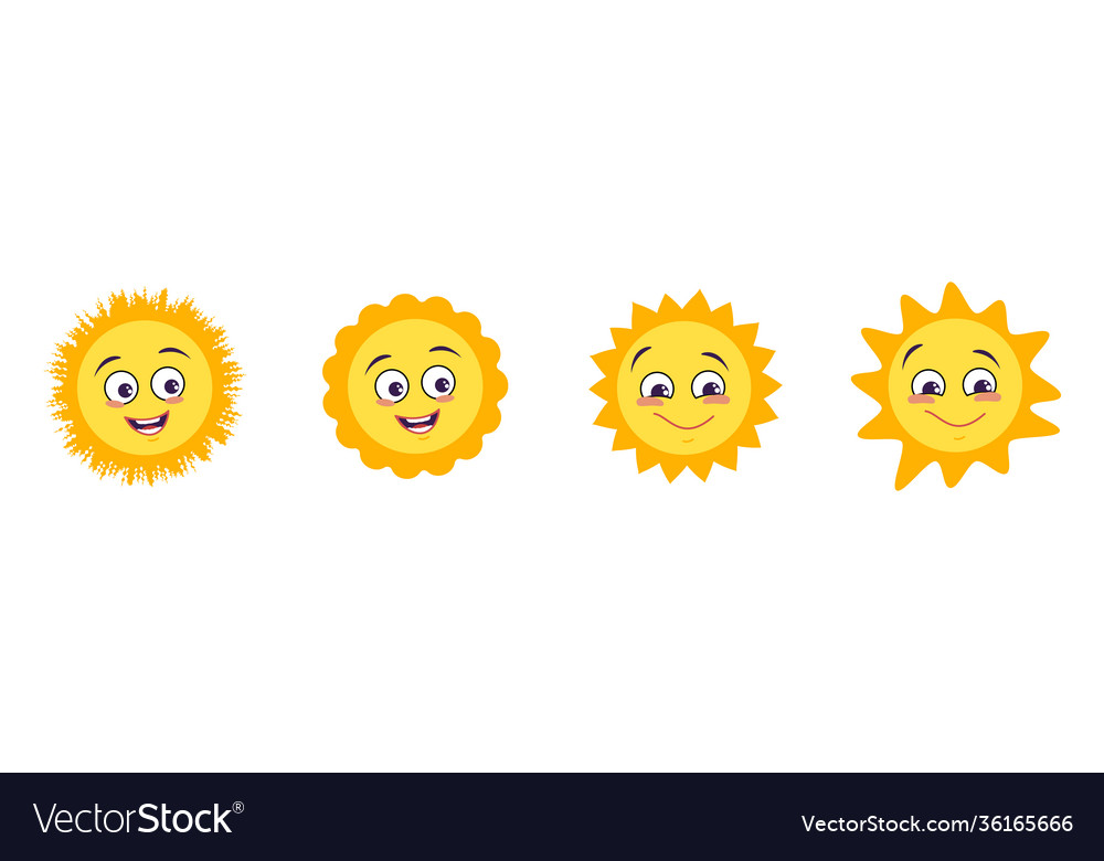 Sun icons set with different emotions Royalty Free Vector