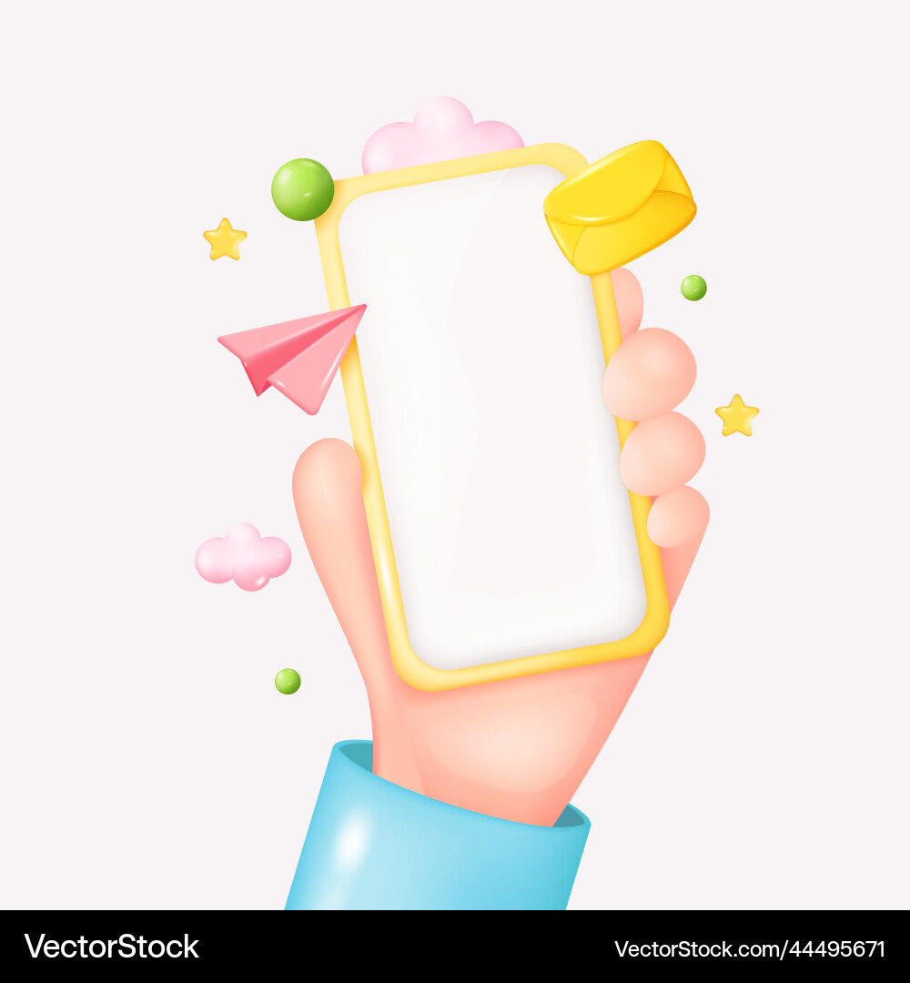 3d hand holding gold smartphone banner Royalty Free Vector