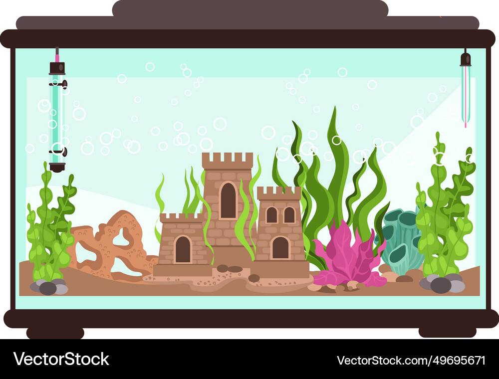Aquarium element fish tank with seaweeds Vector Image