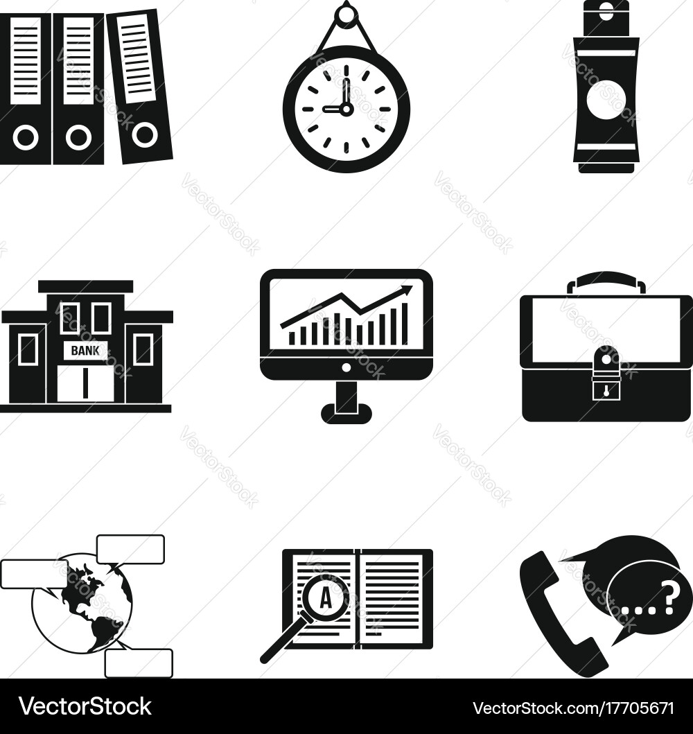 Business budget icons set simple style Royalty Free Vector