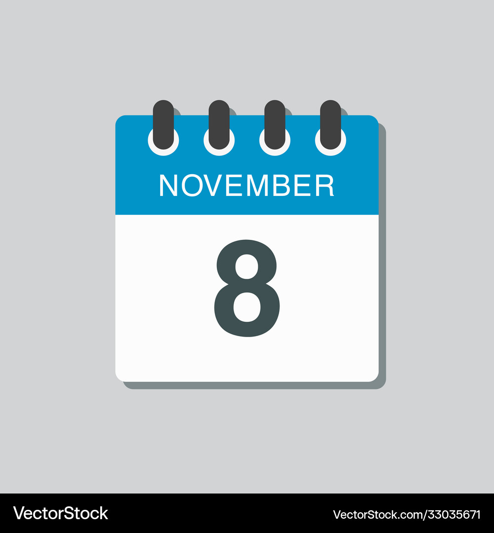 Calendar icon day 8 november template Royalty Free Vector