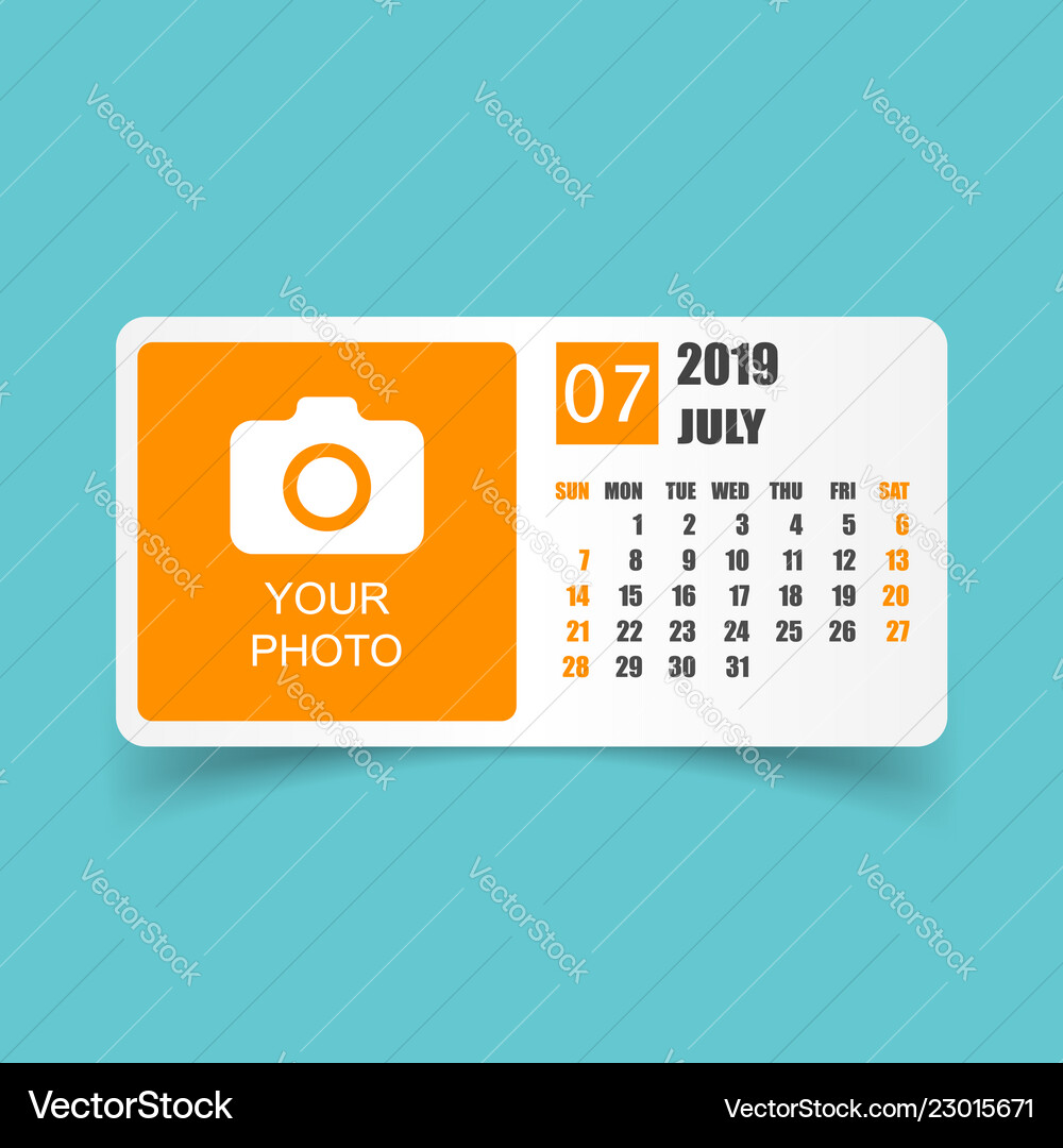 Calendar july 2019 year in simple style Royalty Free Vector