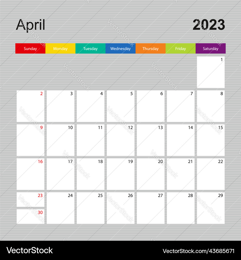 Calendar page for april 2023 wall planner Vector Image