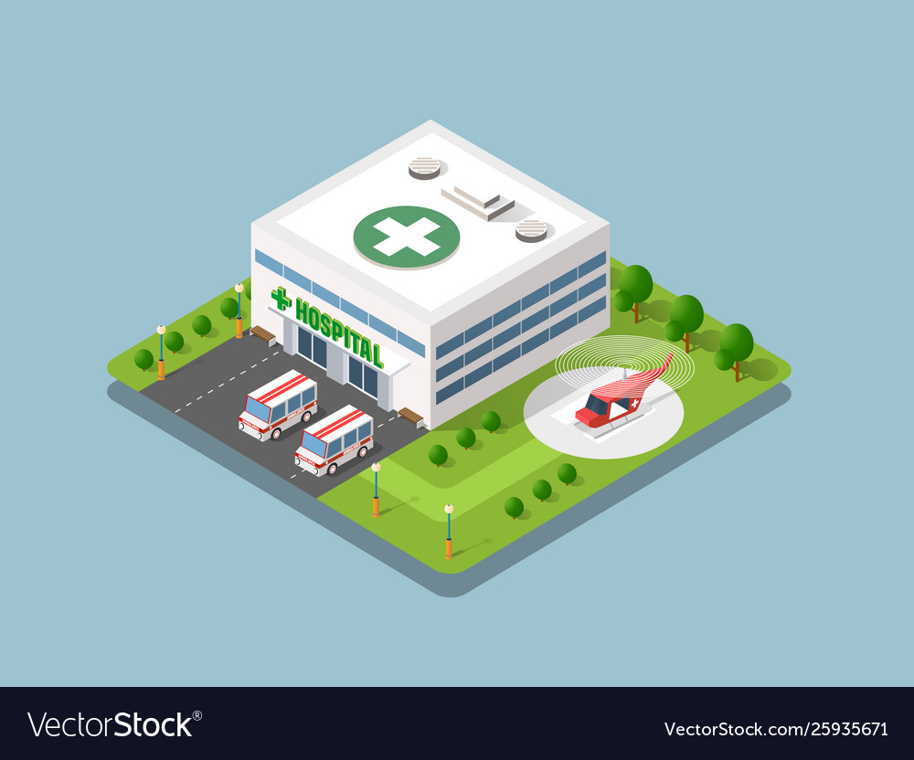 Hospital isometric 3d building Royalty Free Vector Image Hospital isometric 3d building Royalty Free Vector Image