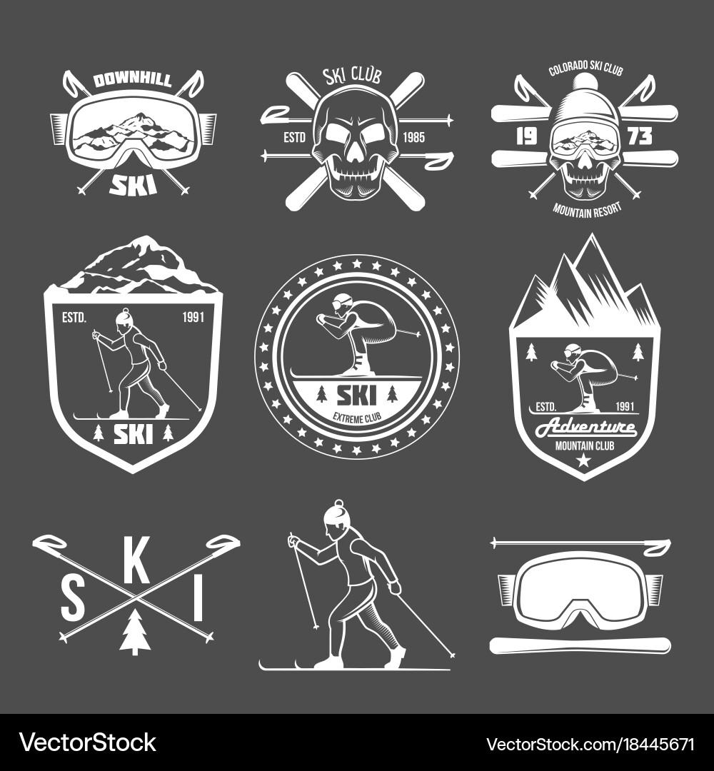 Set of vintage skiing labels and design elements Vector Image