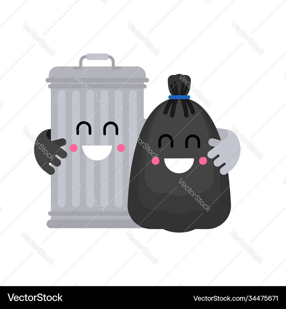 Trashcan and garbage bag friends trash can Vector Image