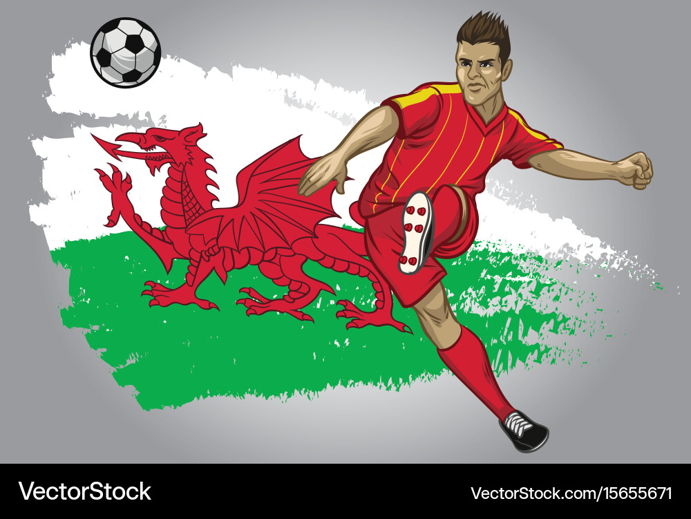 Wales soccer player with flag as a background Vector Image