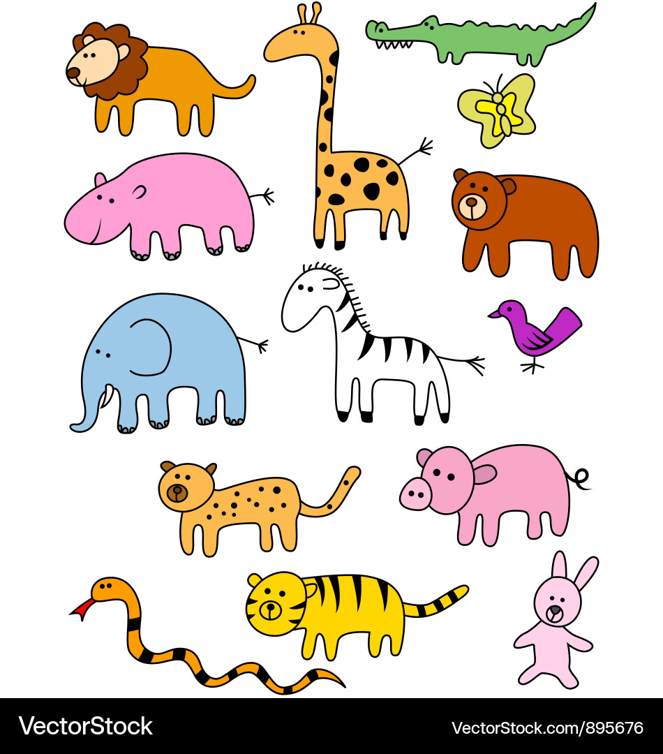 Animal doodle collection Royalty Free Vector Image