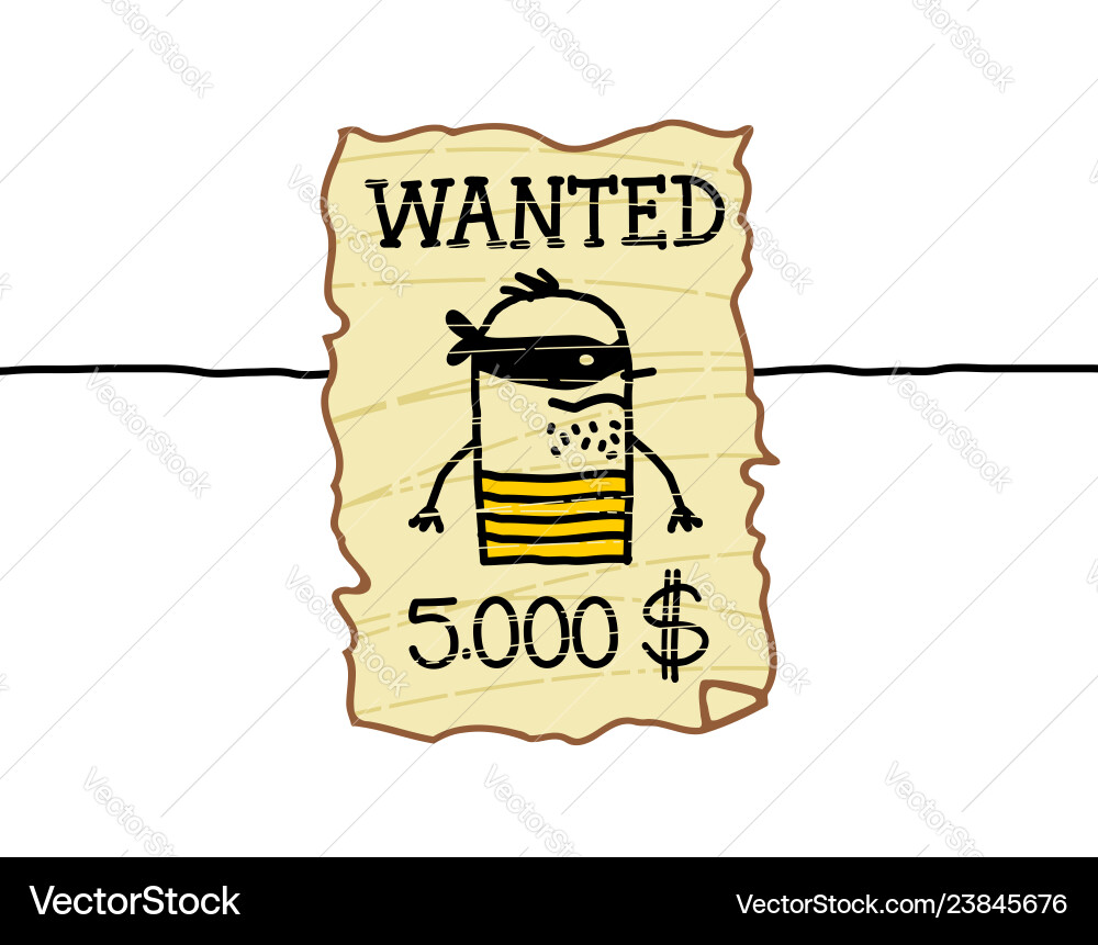 Cartoon wanted western criminal Royalty Free Vector Image