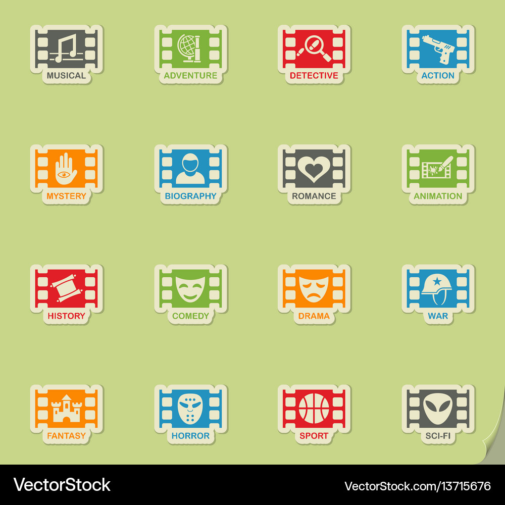 Cinema genre icon set Royalty Free Vector Image