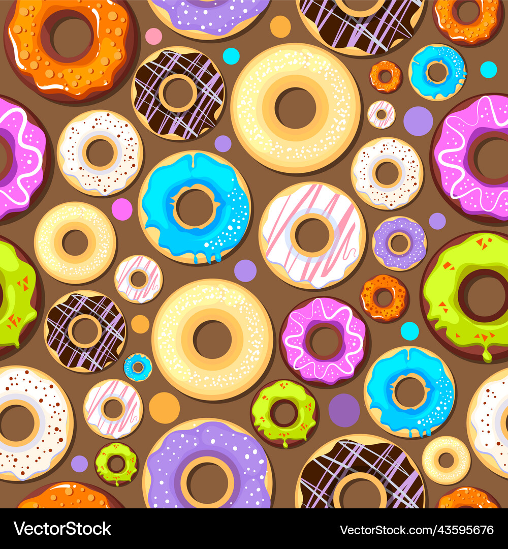 Donuts pattern tasty pastries round glazed Vector Image