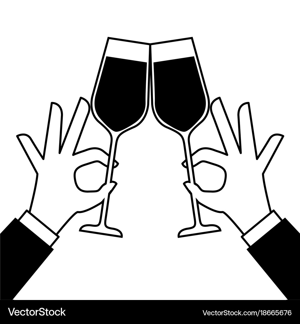 Hands holding wine glass make a toast Royalty Free Vector