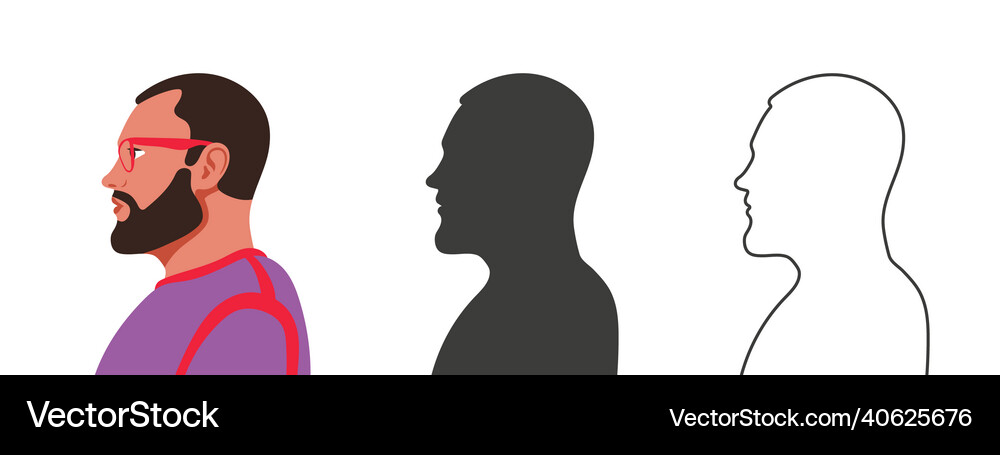 Man with glasses face from the side silhouettes Vector Image