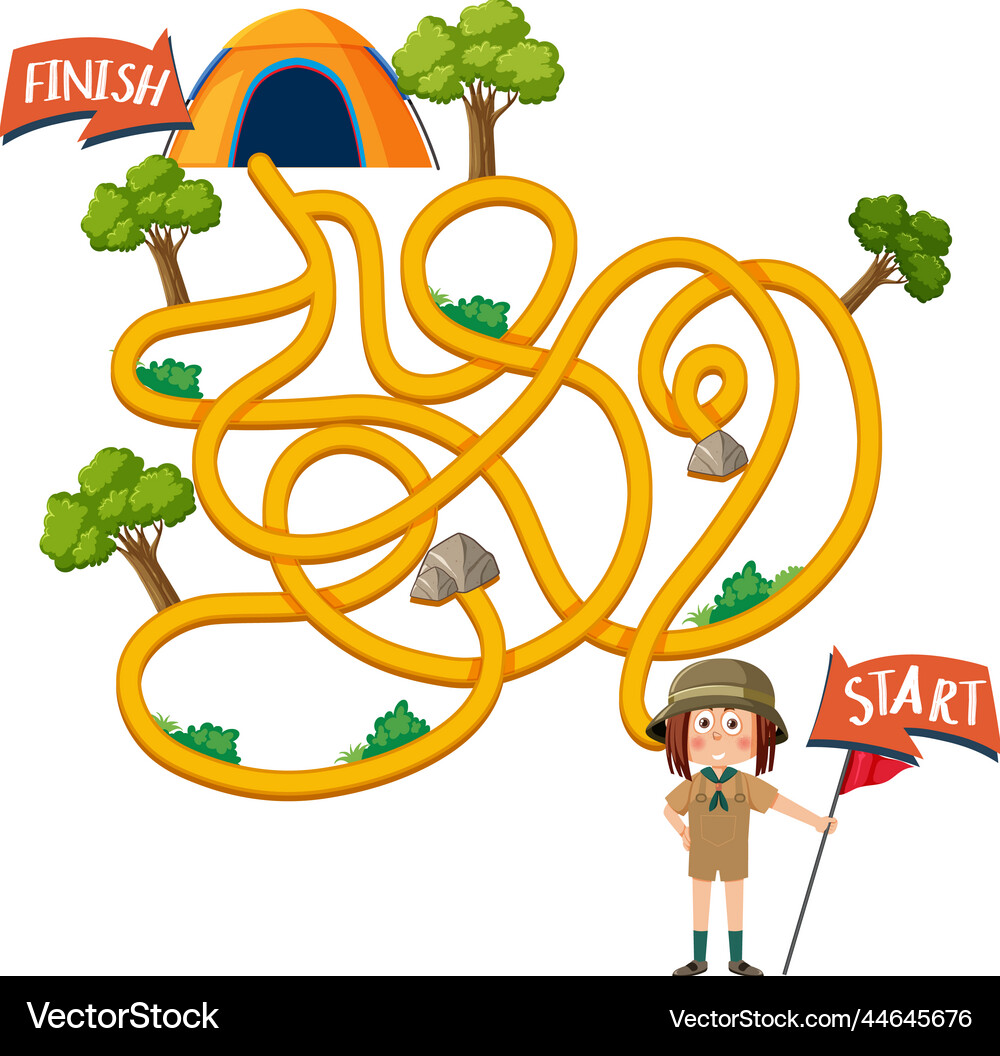 Maze game template in camping theme for kids Vector Image