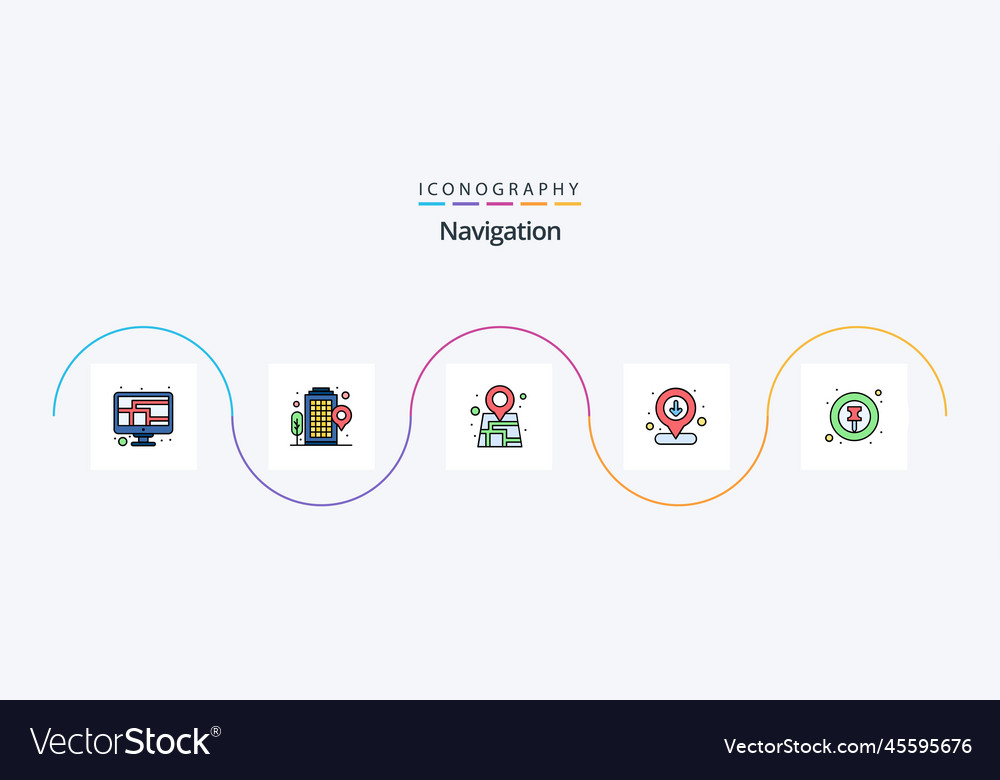 Navigation line filled flat 5 icon pack including Vector Image