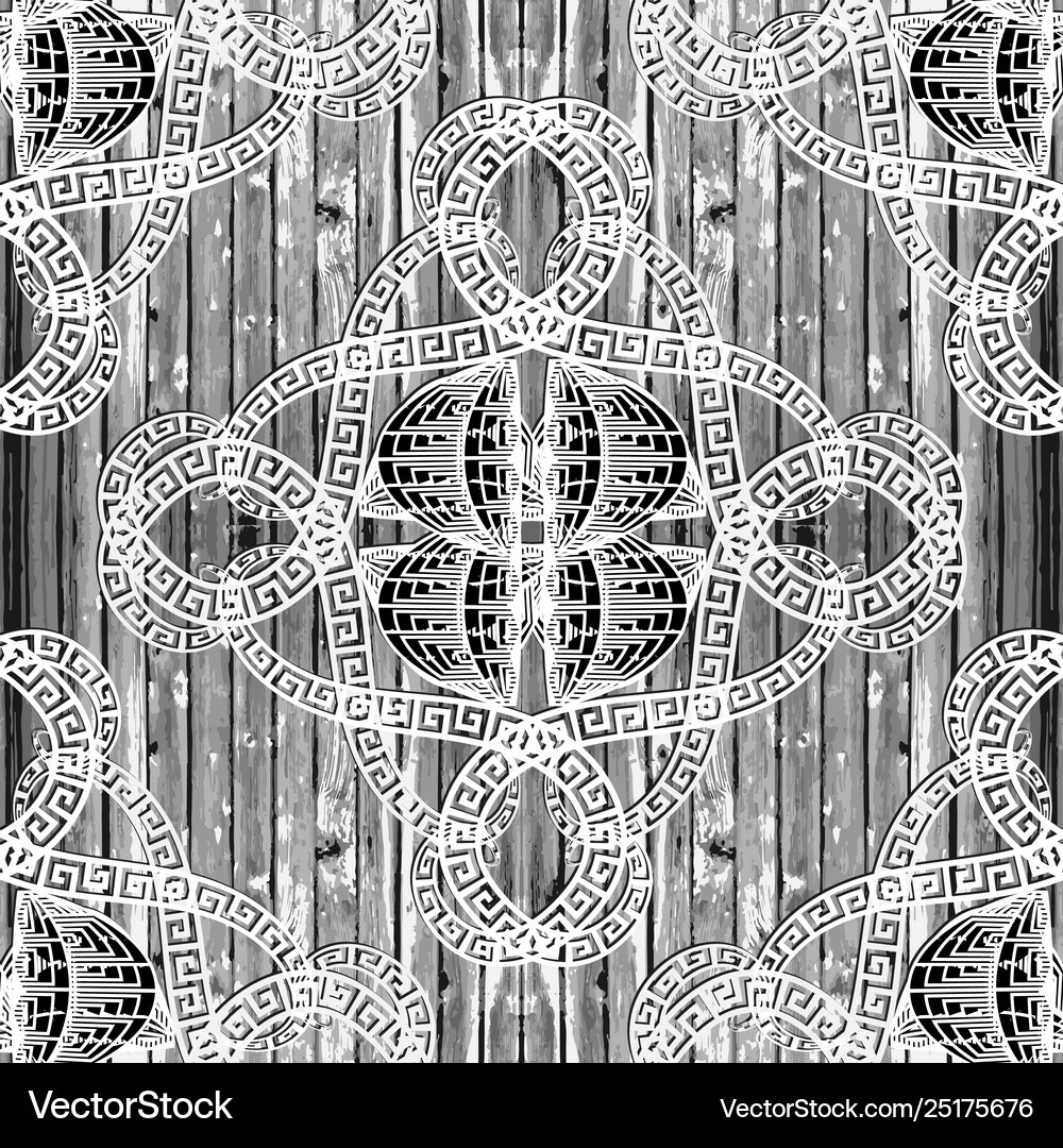 Ornamental wood textured greek seamless pattern Vector Image
