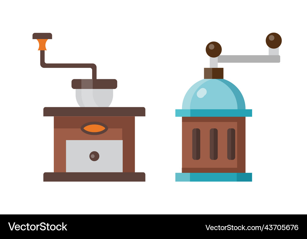 Vintage hand coffee mill and grinder in flat Vector Image