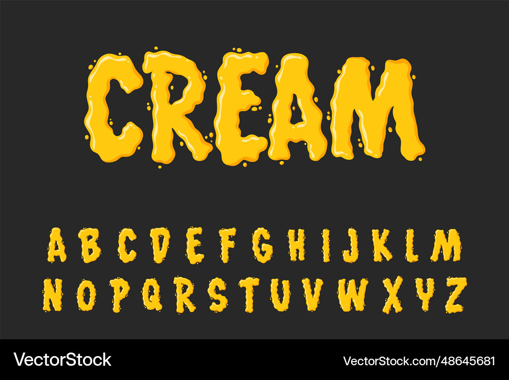Alphabet cheese creamer yellow liquid Royalty Free Vector