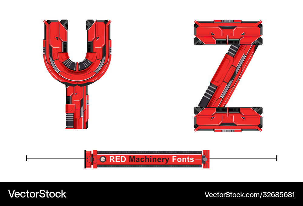 Alphabet typography font red machinery style Vector Image