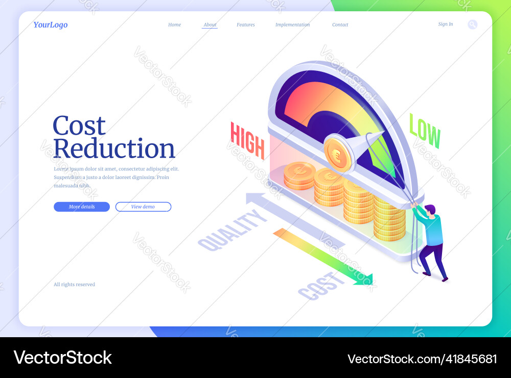 Cost reduction isometric landing page web banner Vector Image