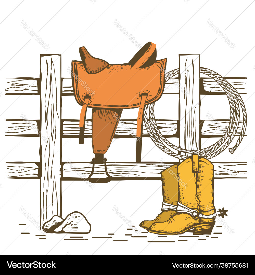 Cowboy american ranch with saddle and Royalty Free Vector