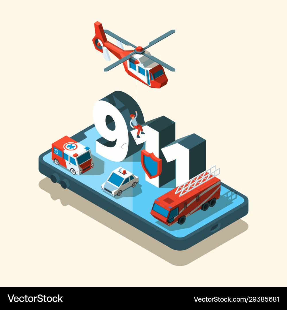 Emergency vehicles isometric safety urban Vector Image