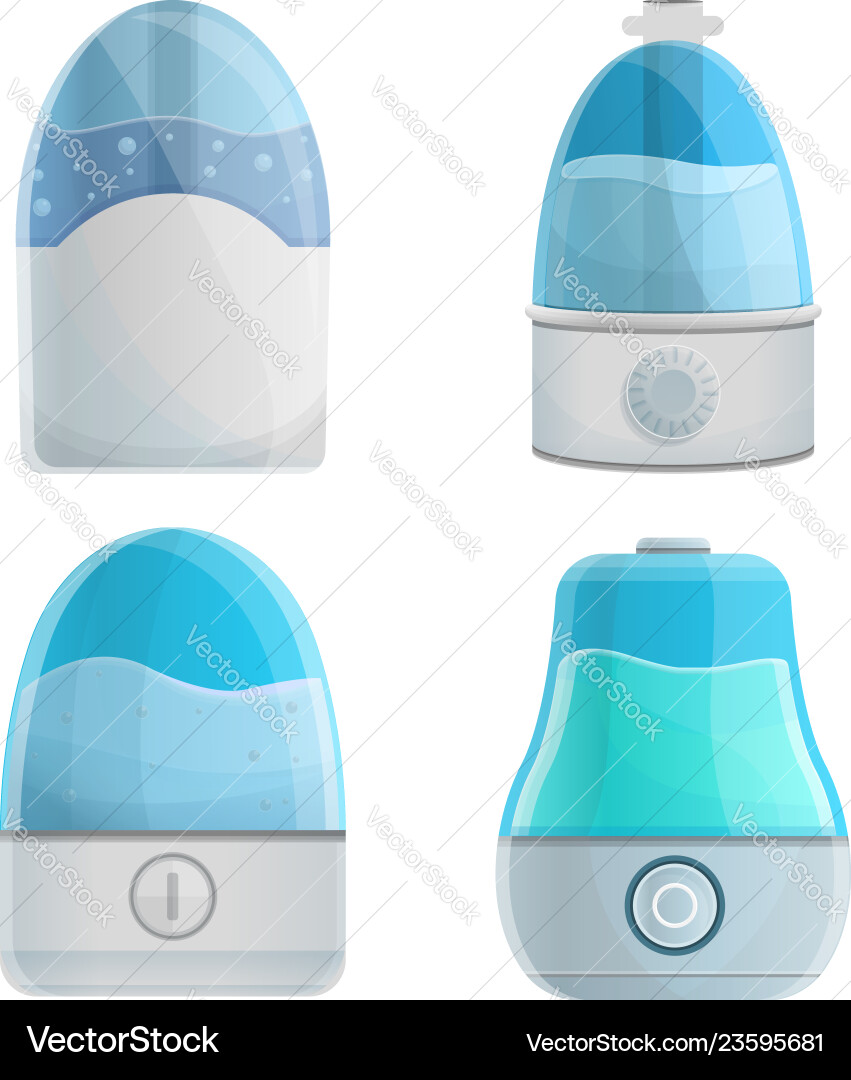 Humidifier icons set cartoon style Royalty Free Vector Image