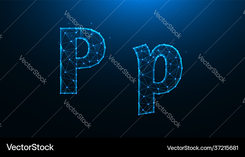 Polygonal letter p on a dark blue background Vector Image