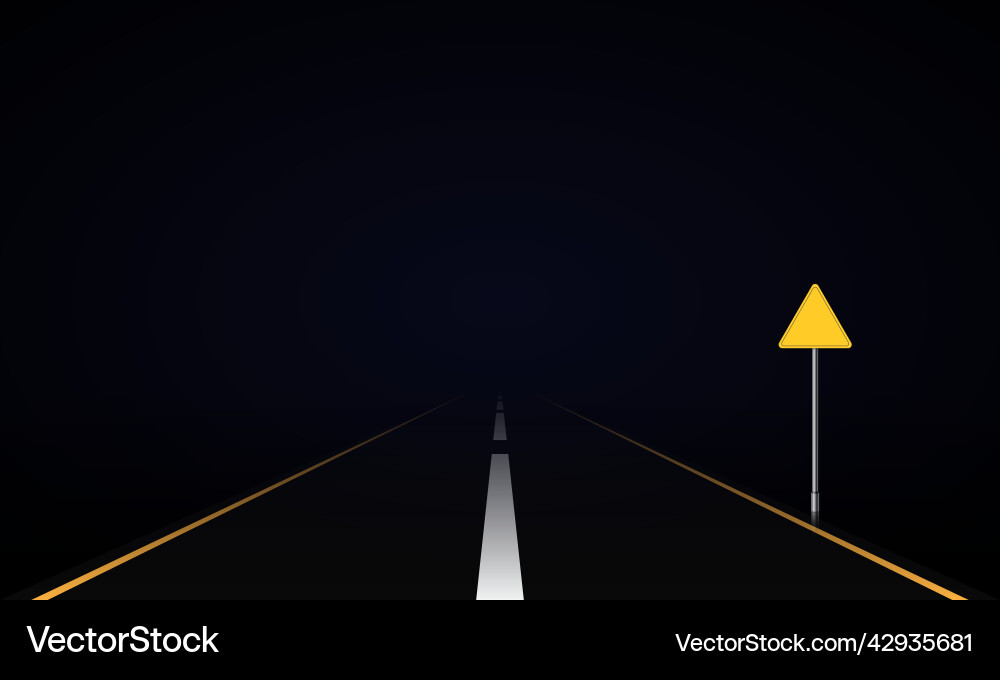 Realistic road at night with sign Royalty Free Vector Image
