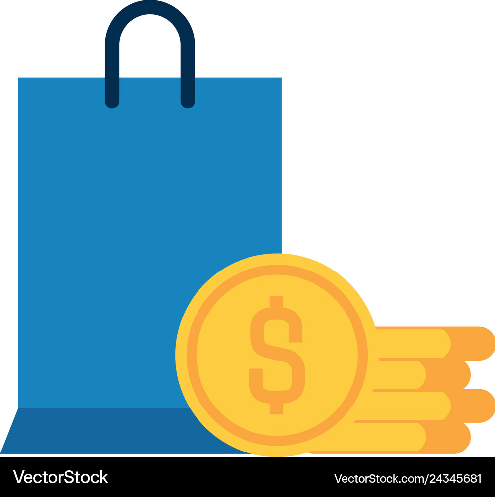 Shopping bag with coins isolated icon Royalty Free Vector
