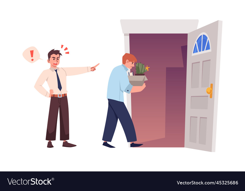 Angry screaming boss dismisses employee flat Vector Image Angry screaming boss dismisses employee flat Vector Image