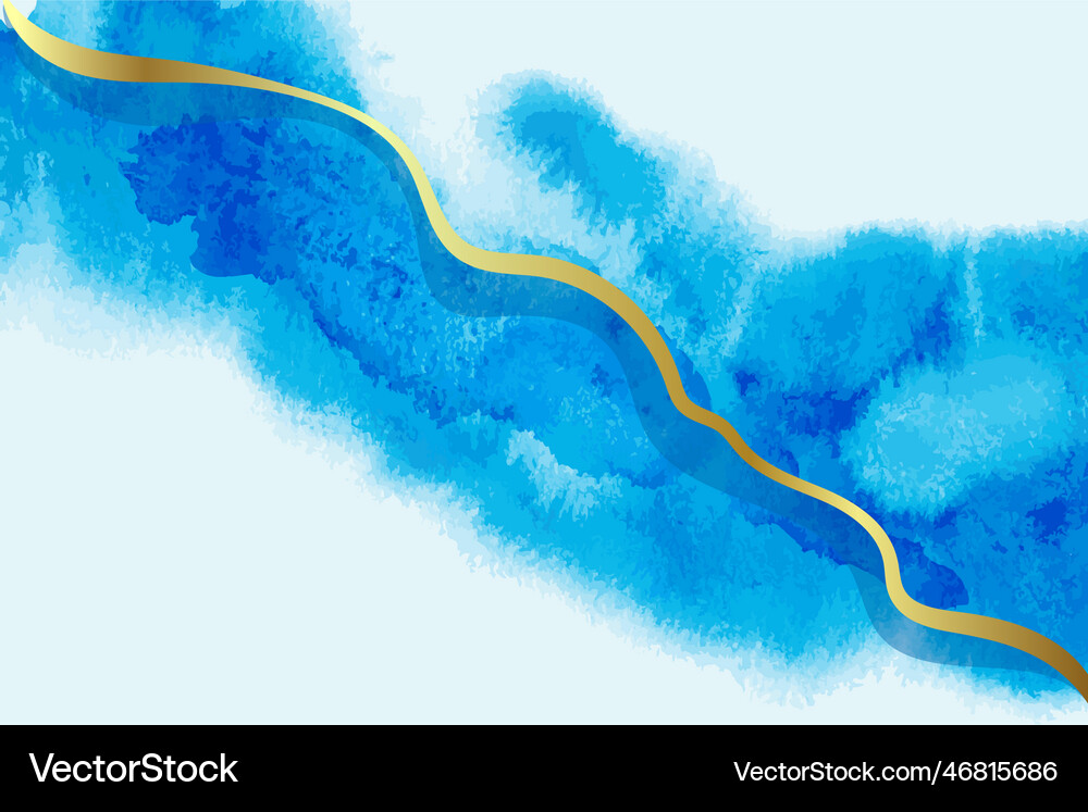 Blue and gold wave artwork watercolor Royalty Free Vector