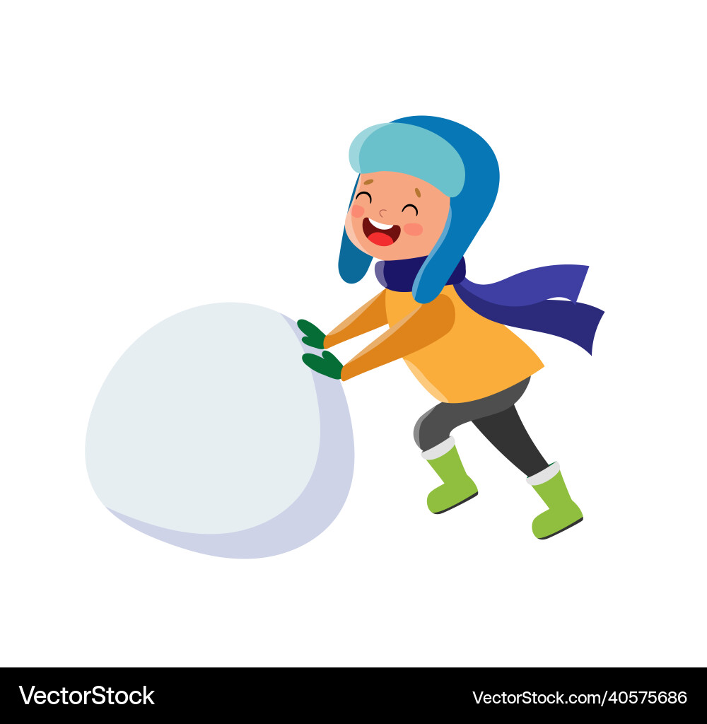 Boy kid plays snowball at winter outdoors Vector Image