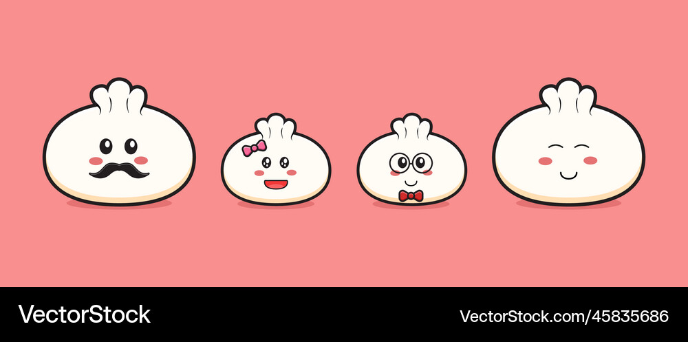 Cute dumpling family cartoon icon Royalty Free Vector Image