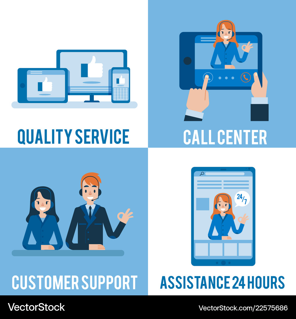 Hotline support and online assistants set Vector Image