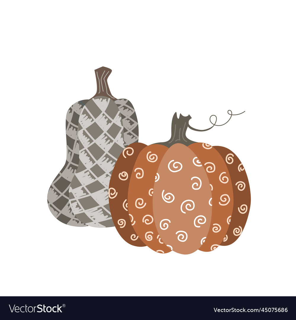 Isolated composition with two pumpkin doodle Vector Image