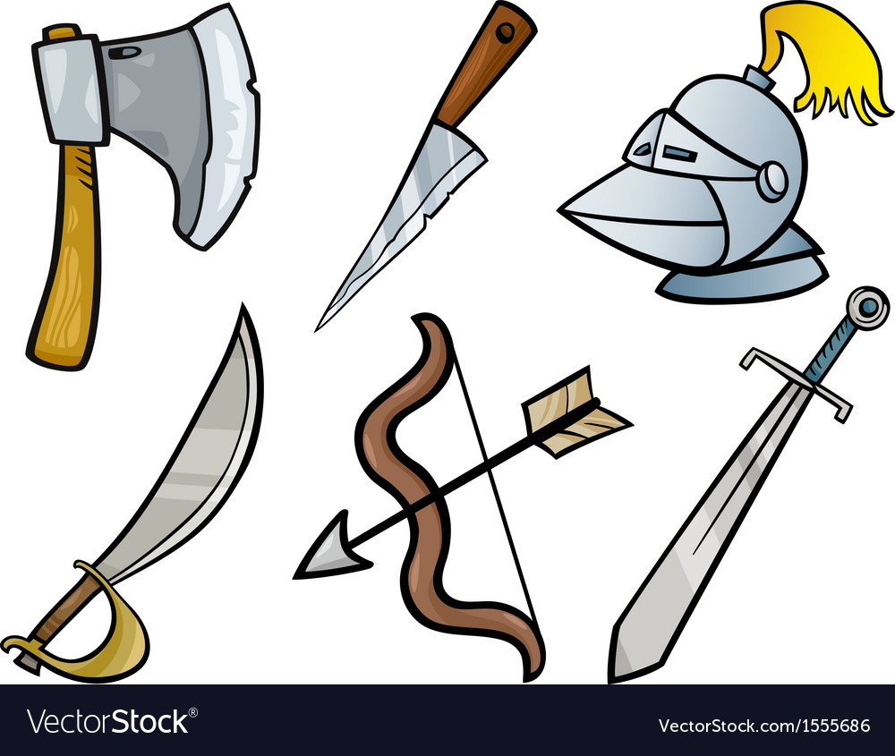 Old weapons objects cartoon set Royalty Free Vector Image
