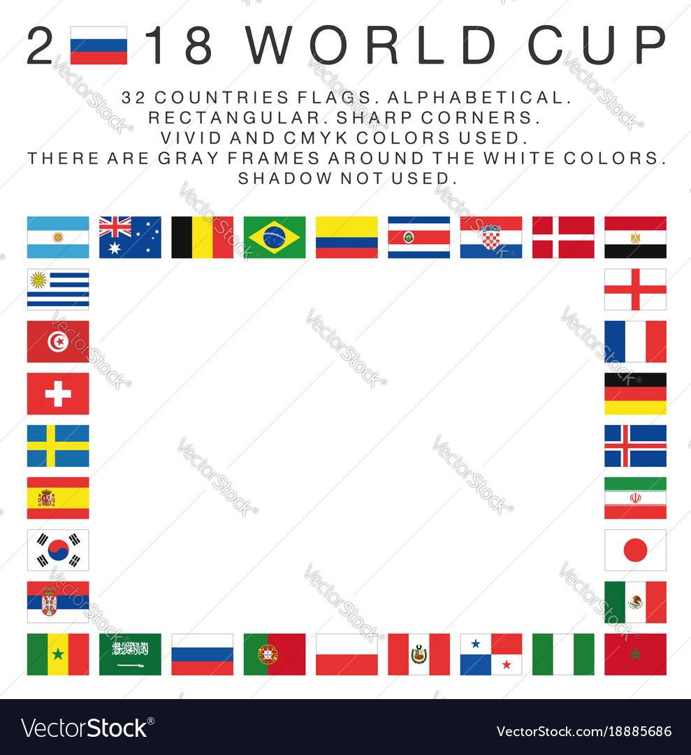Rectangular flags 2018 world cup countries Vector Image